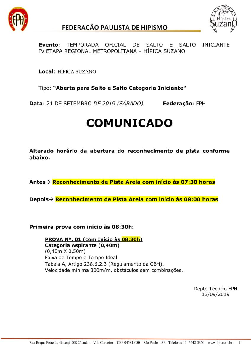 Notícia - Comunicado - Hípica Suzano